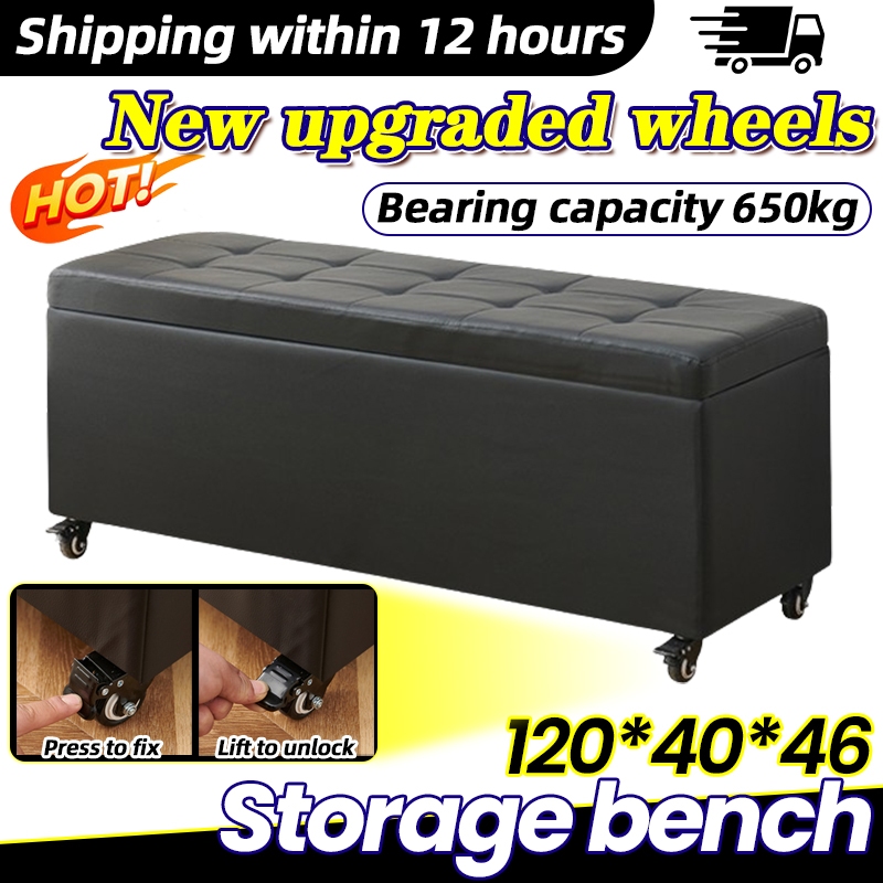 🔥SG Local Seller🔥Upgrade 120cm Leather Ottoman Storage Bench Stool With ...