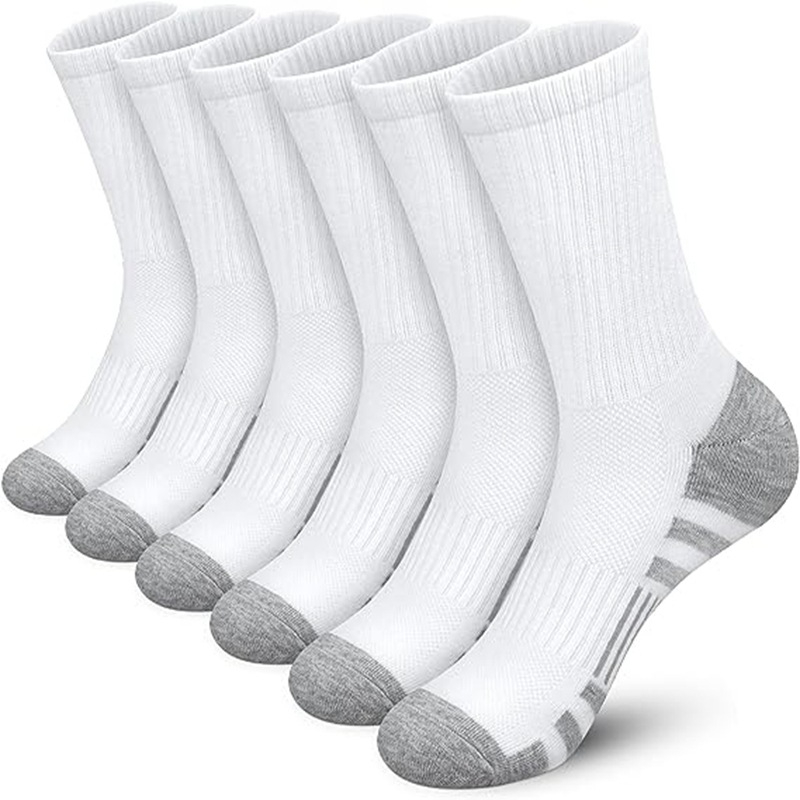 6 Pairs Long White Socks For Men Elastic Cotton Sweat Absorbant Sports ...