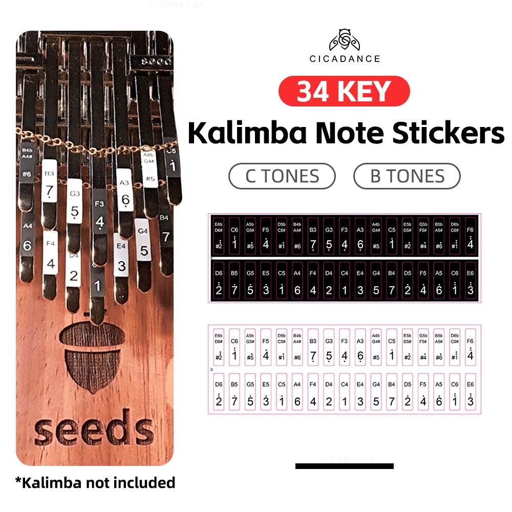 17 key / 21 key/ 34 key kalimba Note Sticker B/C Tone White/Black ...