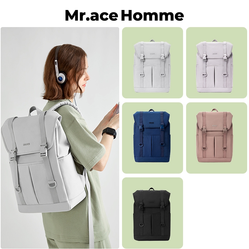 Mrace Korean waterproof backpack woman white 15.6 17 inch laptop bag ...