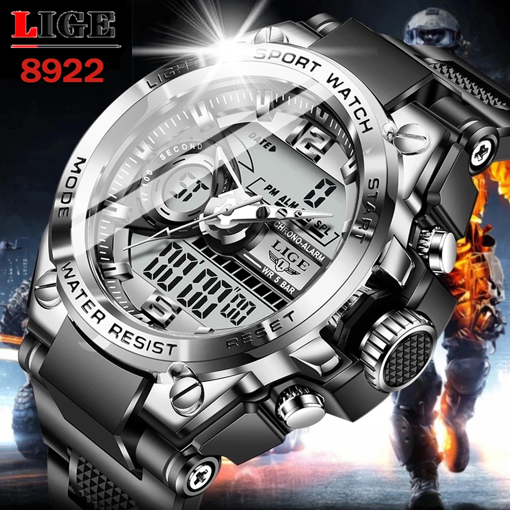 LIGE Men's Digital Watch Electronic Full calendar Chronograph Watch ...