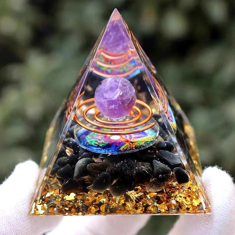 6cm Orgone Pyramid for Positive Energy, Orgonite Amethyst&Obsidian ...