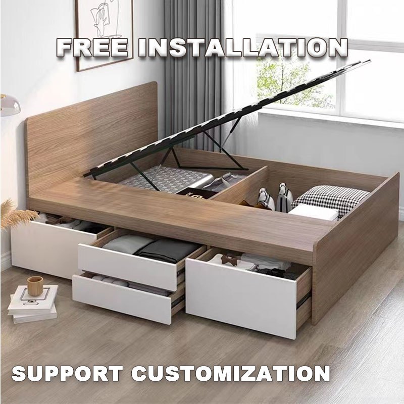 【Free installation】Solid Wood Bed Frame Storage Cabinet Single Bed ...