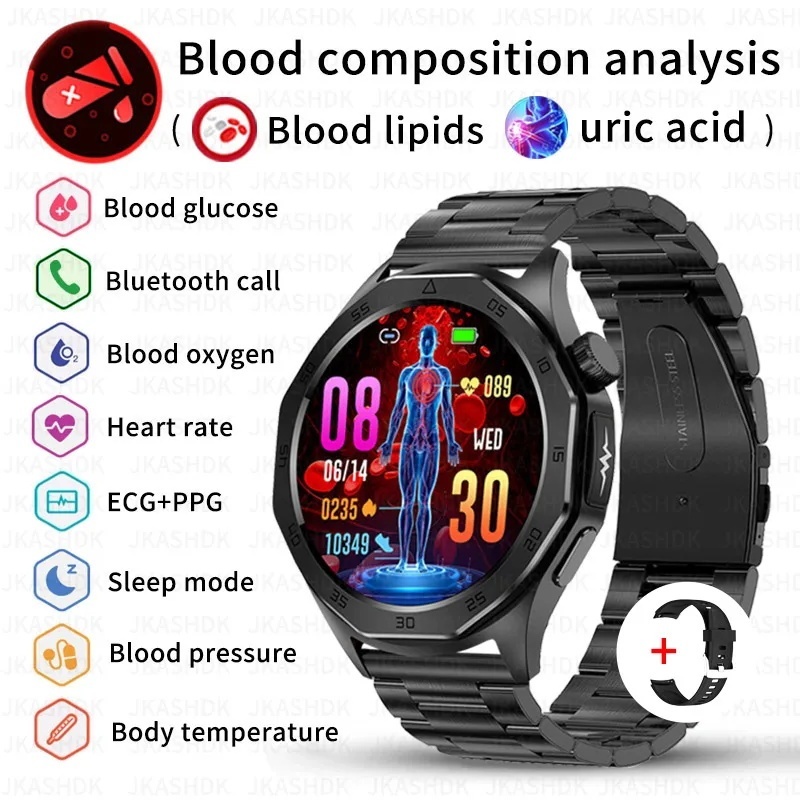 2024 Medical Grade Smart Watch Blood Sugar Blood Lipid Uric Acid ECG ...