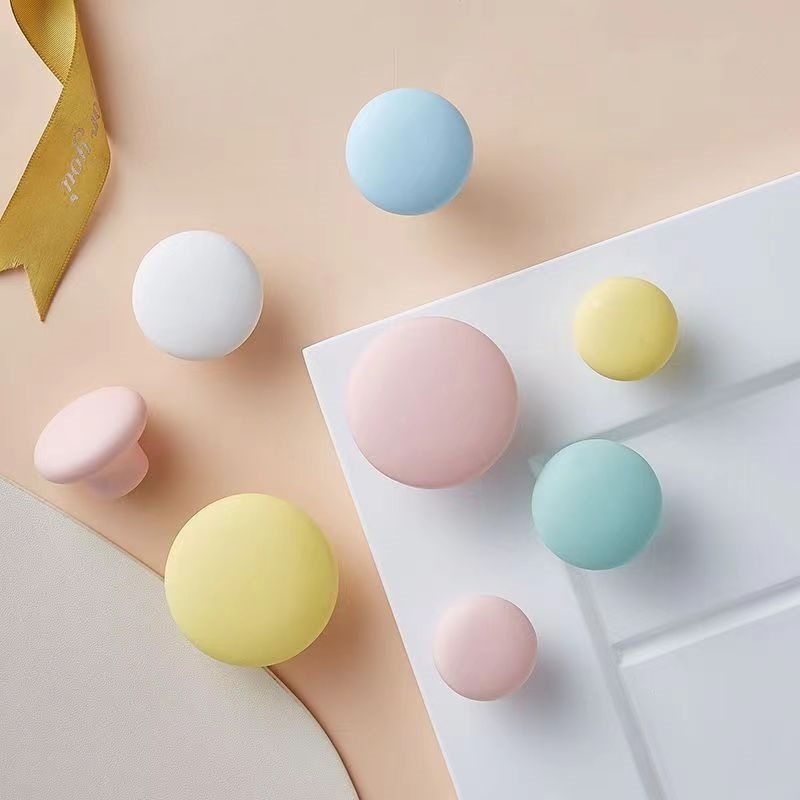 Macarons Color Ceramic Handle Drawer Knob Round Room Closet Cabinet ...