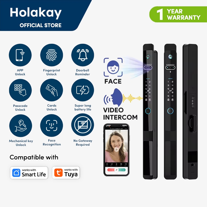 Real time intercom Tuya WiFi Smart Door Lock Electronic Lock 3D Face ...