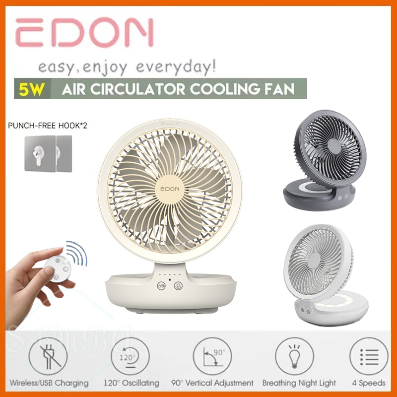 Edon Air Circulation Fan Rechargeable Fan with Nightlight Portable ...
