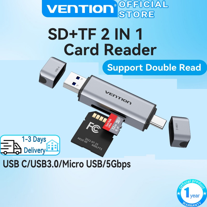 Vention 2 in 1 Card Reader USB 3.0 Type C 512GB Fast Transmission Dual ...