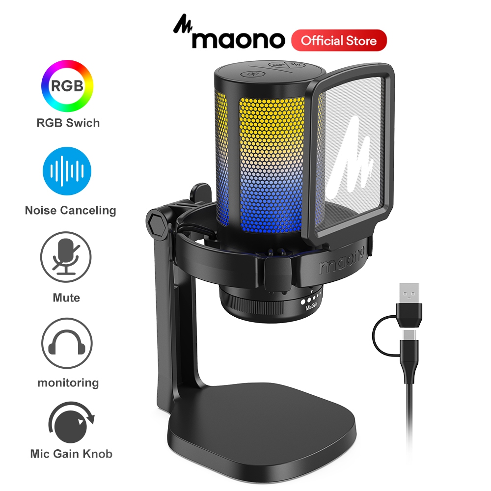 Maono DGM20 RGB condenser recording microphone with gain adjustment and ...