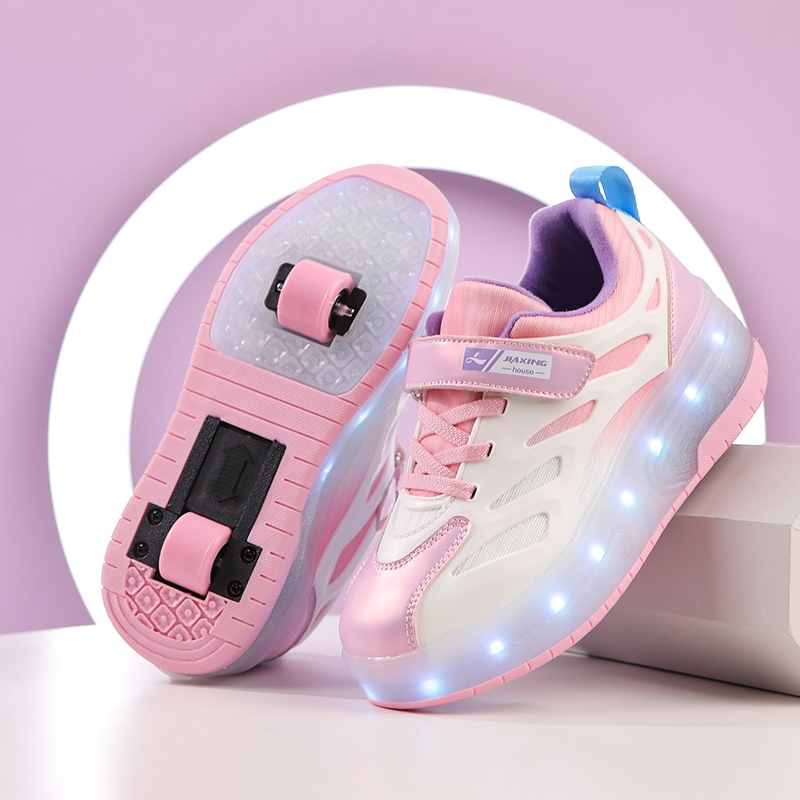 Kids LED Double Roller Skate Shoes Chargeable Boy And Girls Sneakers ...