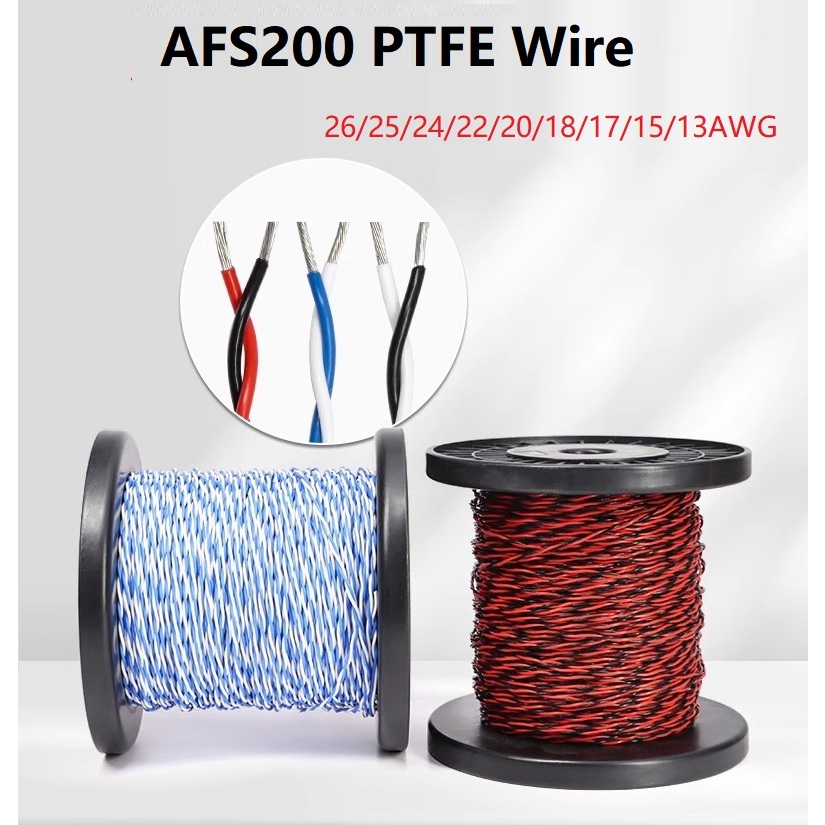 AFS200 PTFE Wire 2pins 26/25/24/22/20/18/17/15/13AWG High Temperature DIY FEP Twised Pair ...