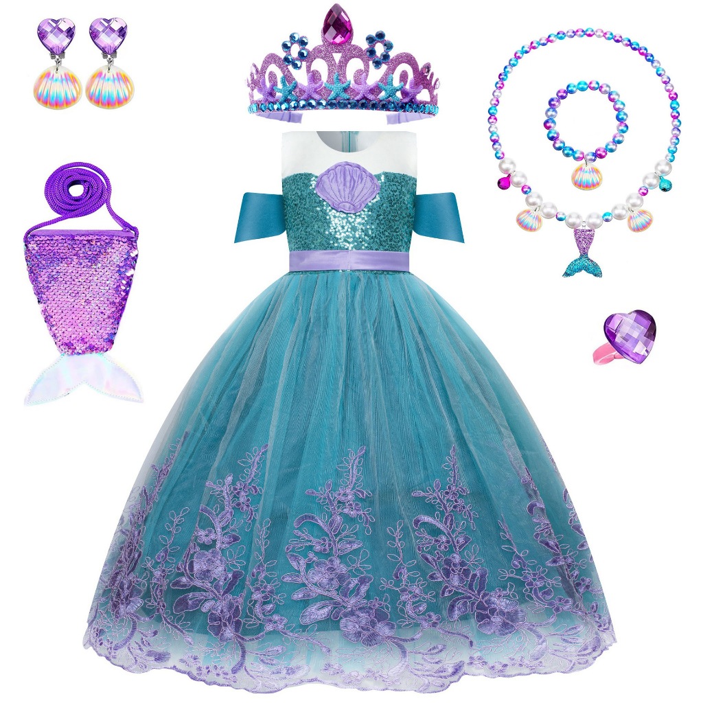 Princess mermaid suit dress, mesh puffy skirt, Princess Ariel COS ...