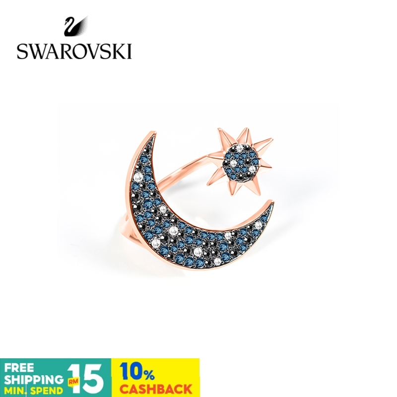 Swarovski Blue Star Moon STONEFG Open Crystal Trendy Ring Niche Design ...