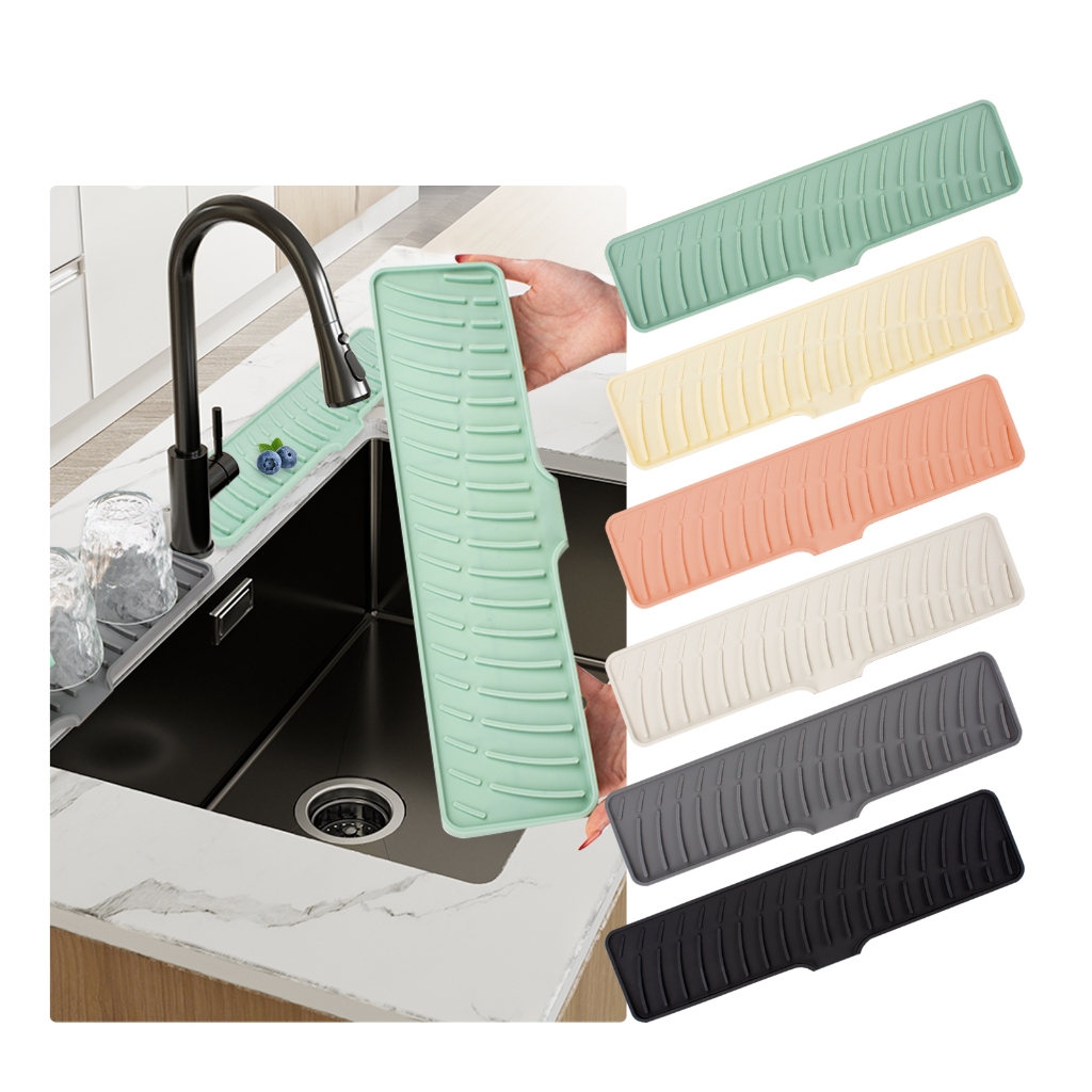 Lengthen Silicone Faucet Mat Kitchen Sink Tray Soap Dispenser Sponge ...