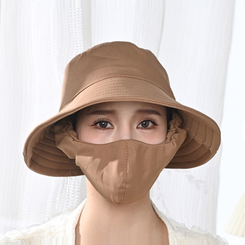 Men Women Solid Color Mask Hat Integrated Bucket Hat Summer Big Brim ...