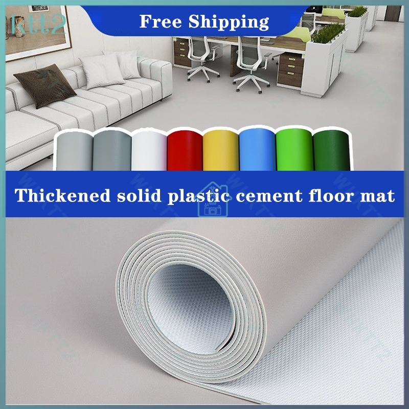 PVC floor leather pure white thick-wear-resistant cement floor mat ...