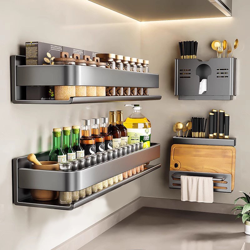 Spice Rack Kitchen Organizer Stacked Wall-mounted Condiments Tableware ...
