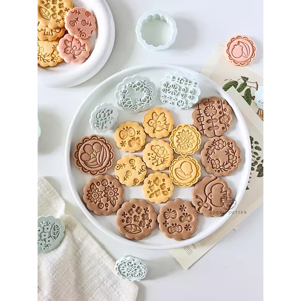 7Pcs/Set Lily Flower Leaf Bird Pattern Cookie Cutter Korean Style Round ...