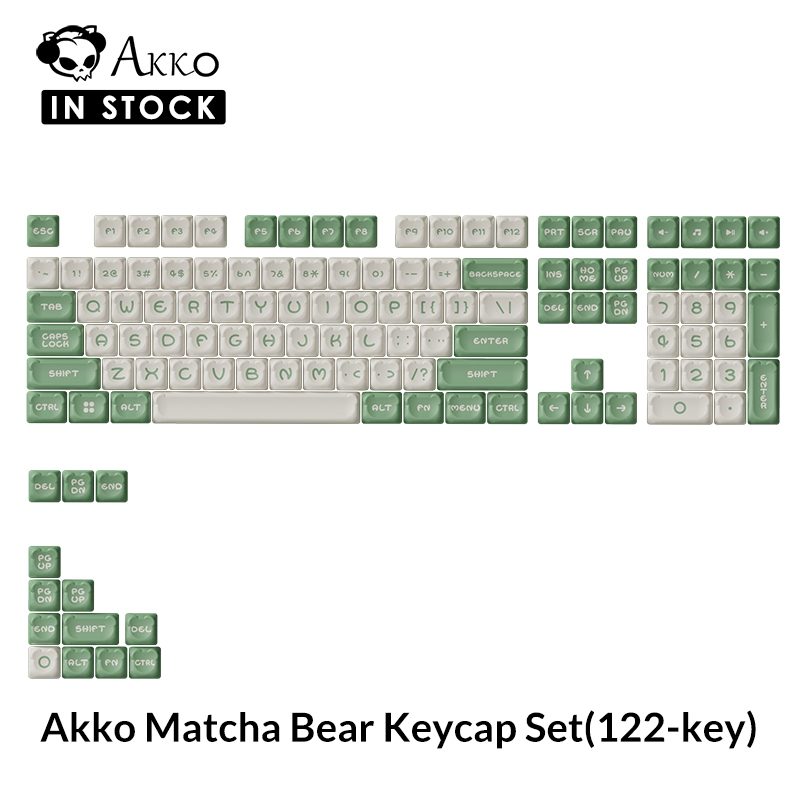 Akko Matcha Bear Keycap Set(122-key) PBT Dye-sub Full Keycap Set for ...