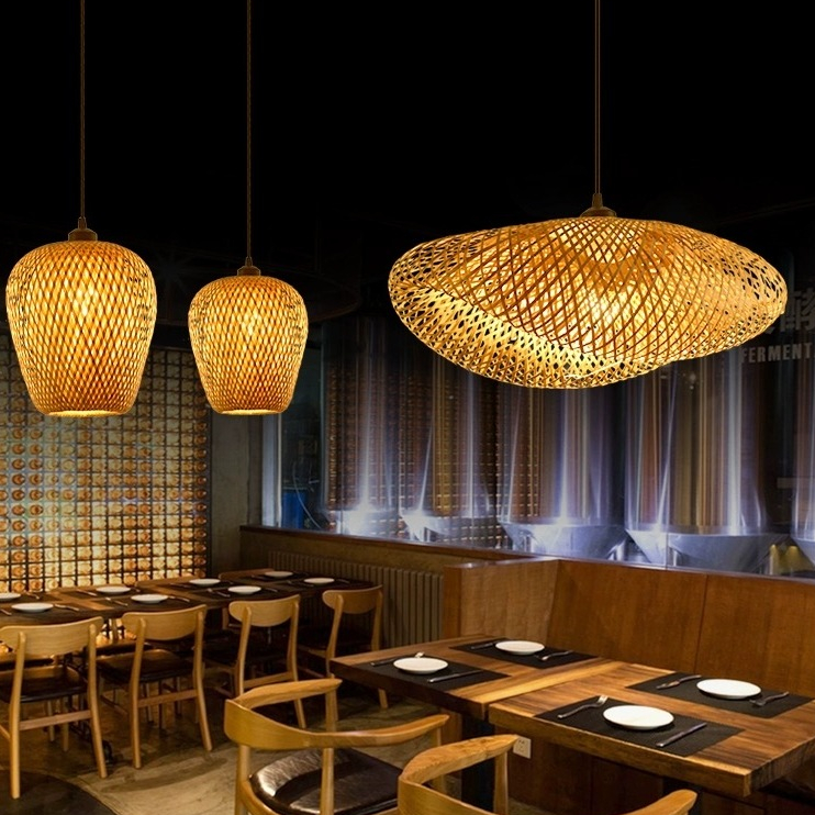 Japanese Bamboo Chandelier Ceiling Light Led Rattan Pendant Light ...