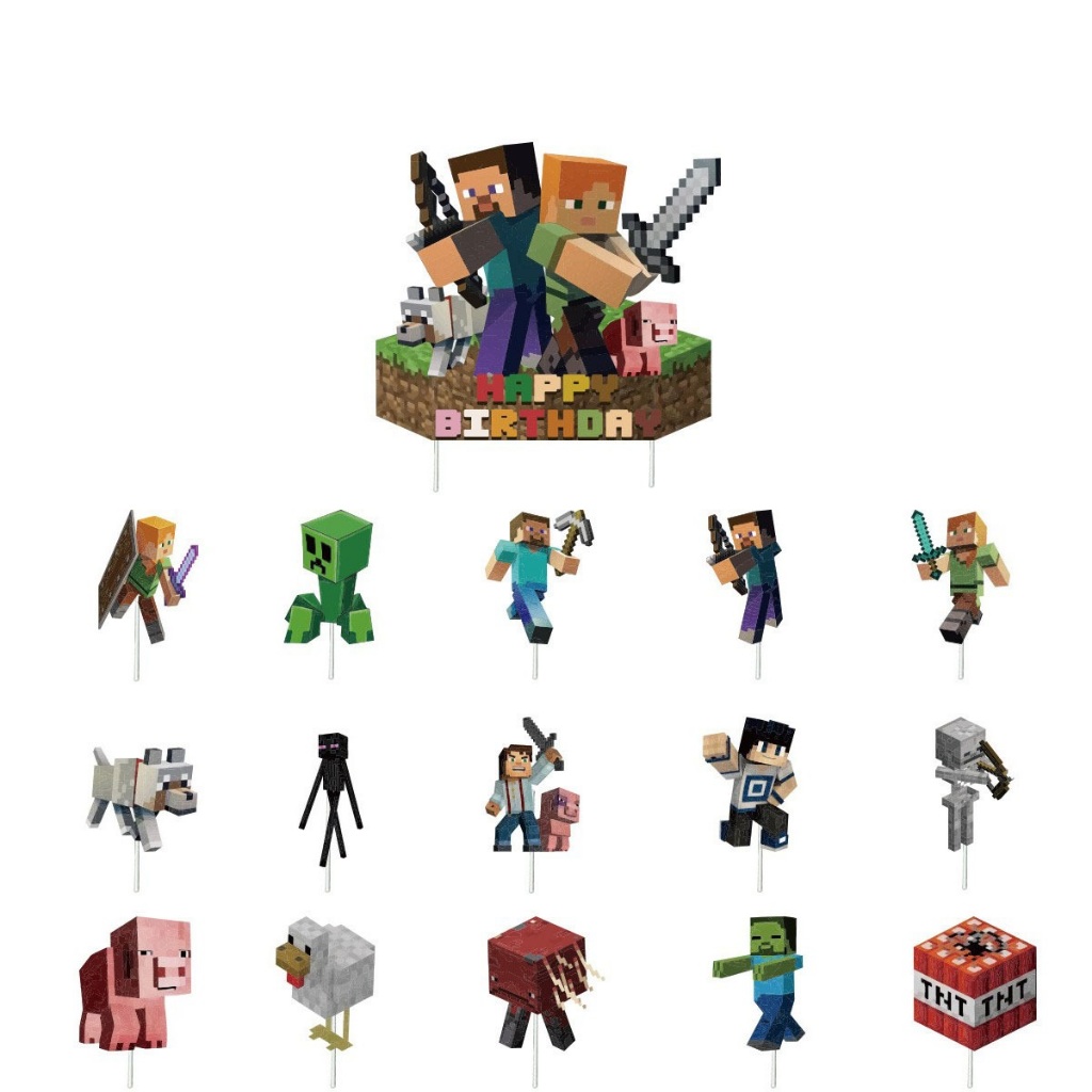 16pc/Lot Minecraft Cake Topper Theme Kids Birthday Party Decoration ...