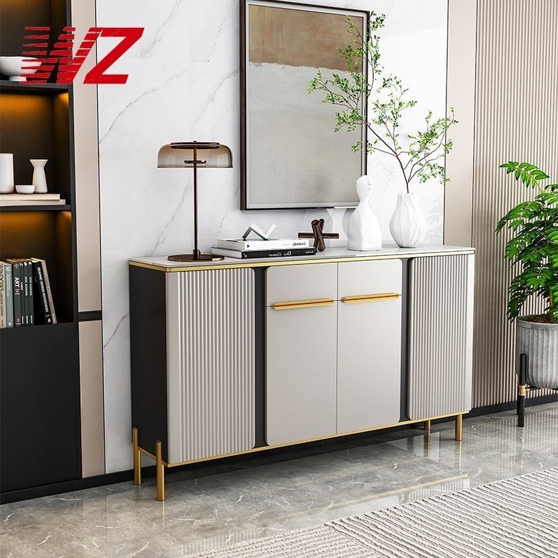 Light Luxury Rock Glass Dining Side Cabinet Solid Wood Particle Board ...