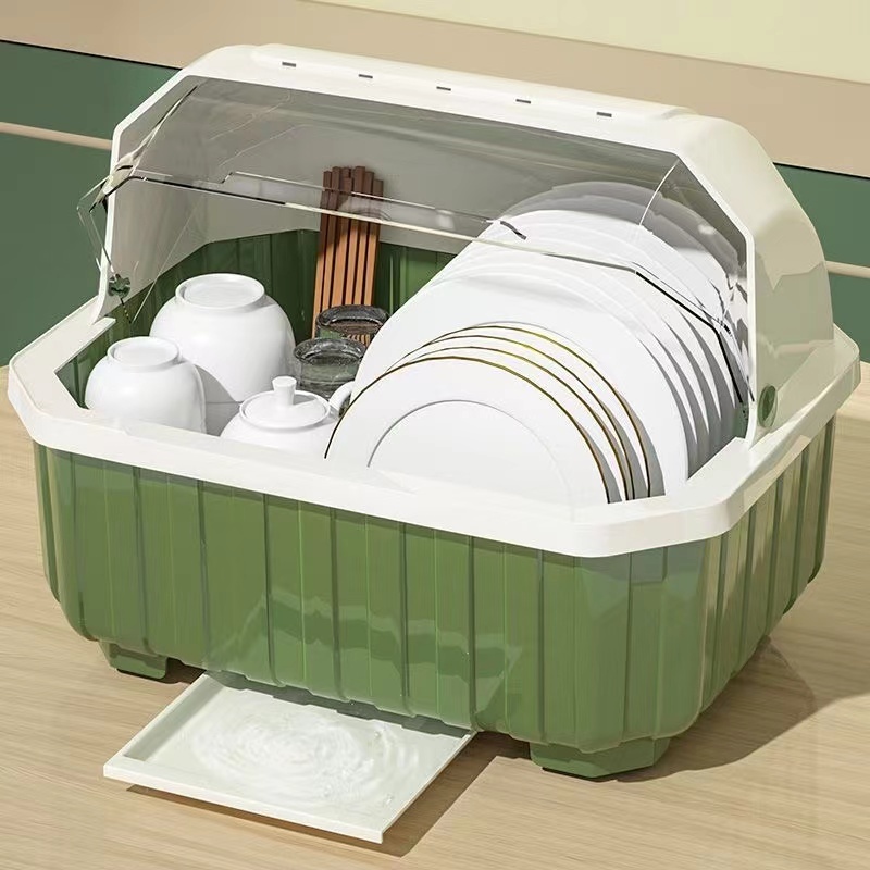 Plastic Dish Drying Rack with Cover Removable Drainboard,kitchen ...