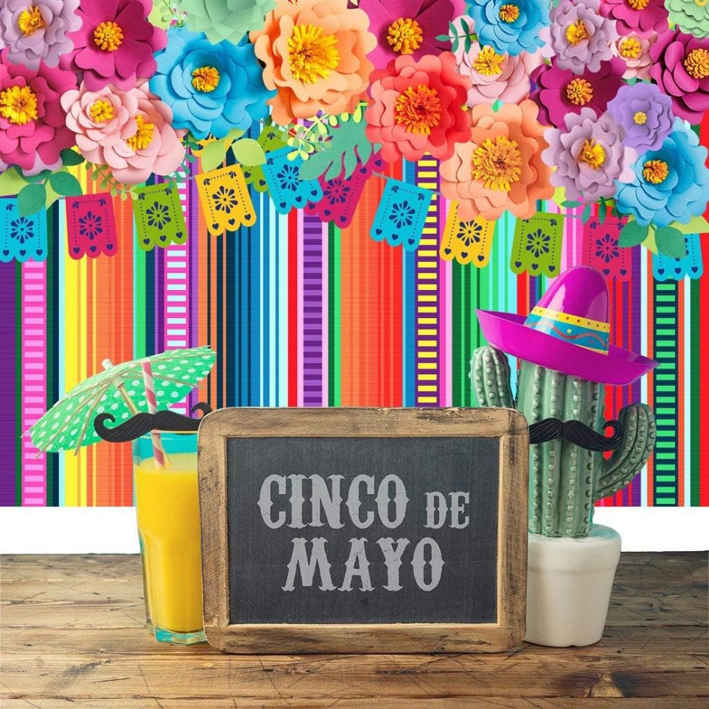 7x5ft Mexican Fiesta Backdrop Photobooth Flowers Cinco De Mayo Backdrop ...