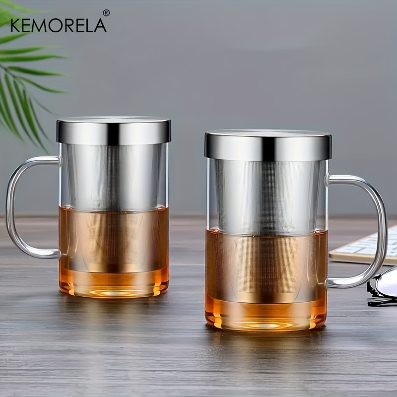KEMORELA Heat-Resistant Borosilicate Glass Tea Mug With Cover &Handle ...