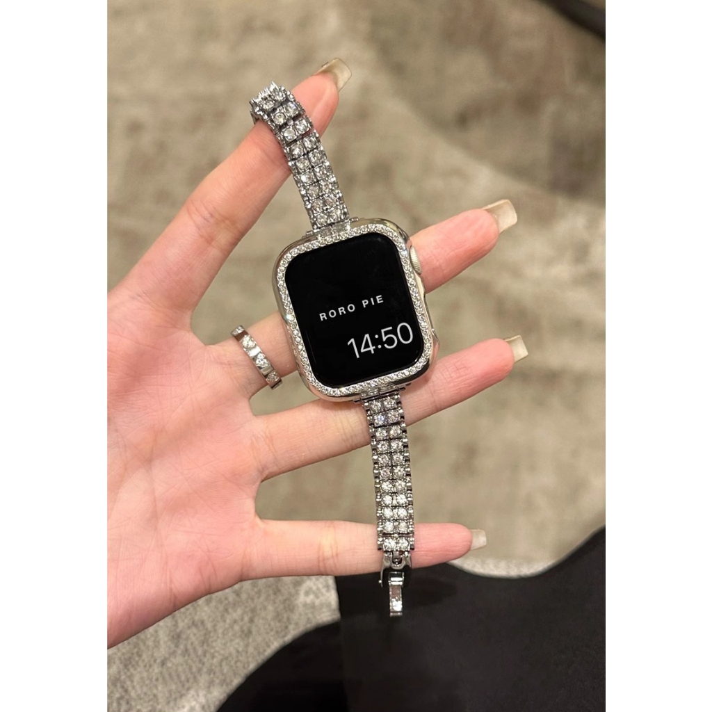 Full Diamond Strap for iWatch Chain Strap 45mm S9 Luxury Diamond Metal ...