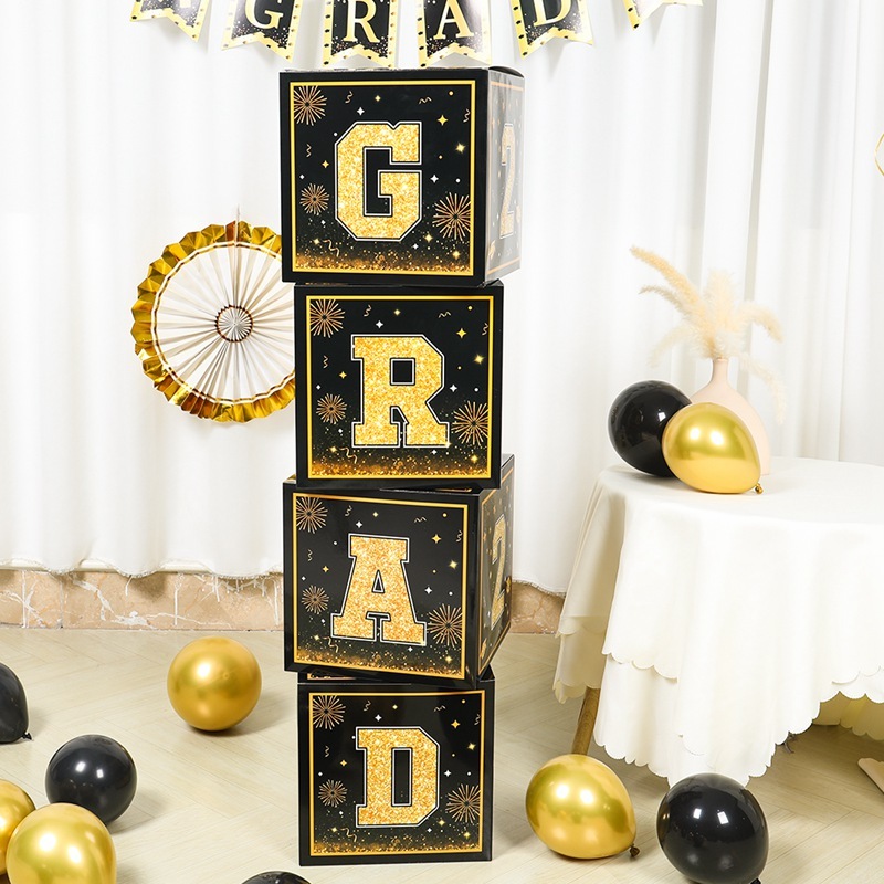 Black Gold Graduation Balloon Box GRAD 2024 Box Graduation Decoration ...