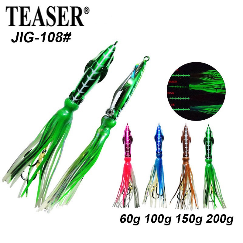 TEASER【J108】60g 100g 150g 200g Slow Pitch Squid Jigs Bait Metal Jig ...