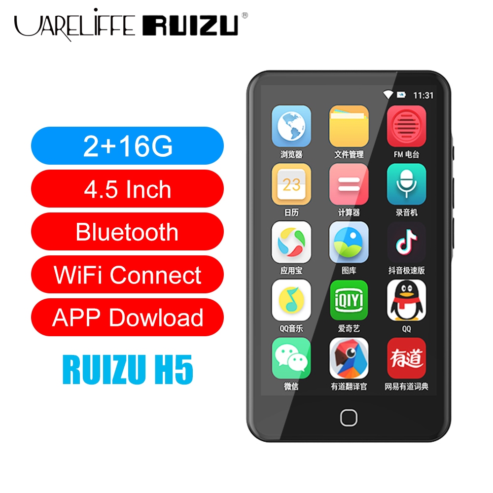 RUIZU H5 Android WiFi MP4 Player Support SD Card APP Download Music Player With 4.5 Inch Touch ...