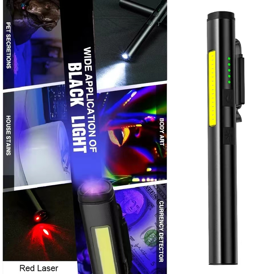 Multifunctional 4 in 1 LED Flashlight USB Rechargeable 800mah Pen Clip ...