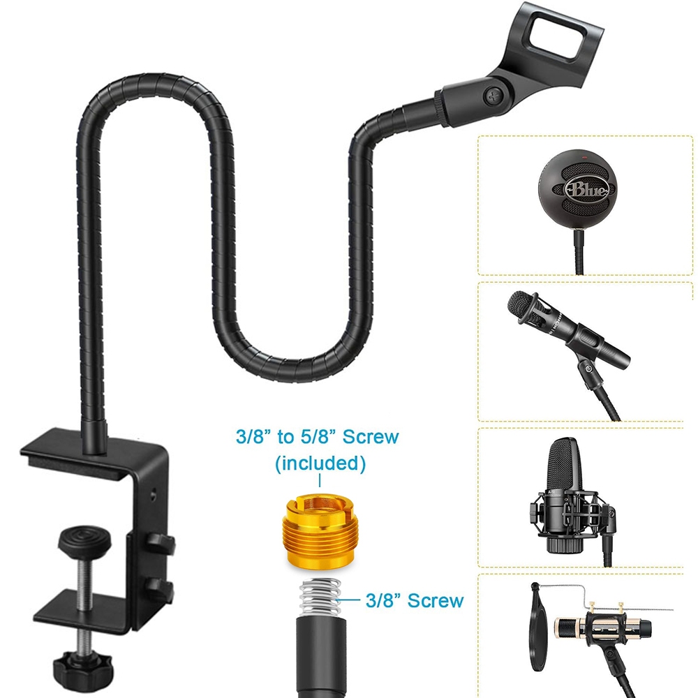 Microphone Stand,50cm/19.68 inches Flexible Gooseneck Desktop Mic ...