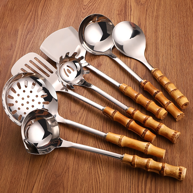 KATELV Real Bamboo Handle 304 Stainless Steel Kitchenware Frying ...