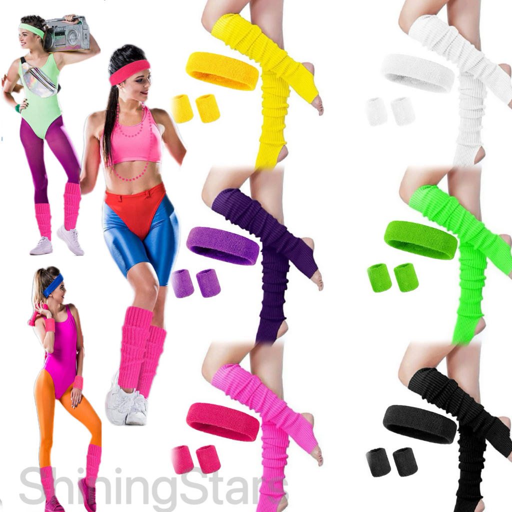 ShiningStars Headband Wrist Set Women 80s Retro Party Ribbed Knit Leg ...