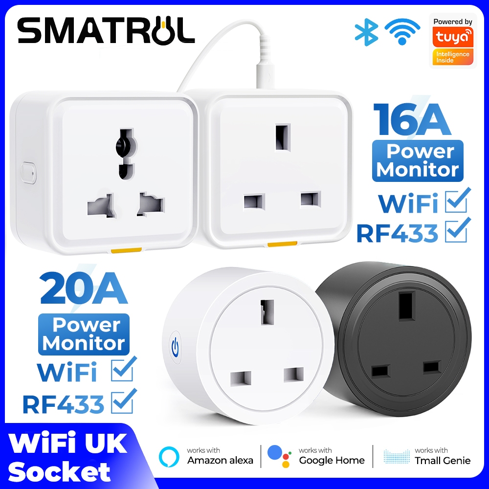 SMATRUL Tuya 16A/20A WiFi RF433 Smart Plug Wireless Multi Plug Socket ...