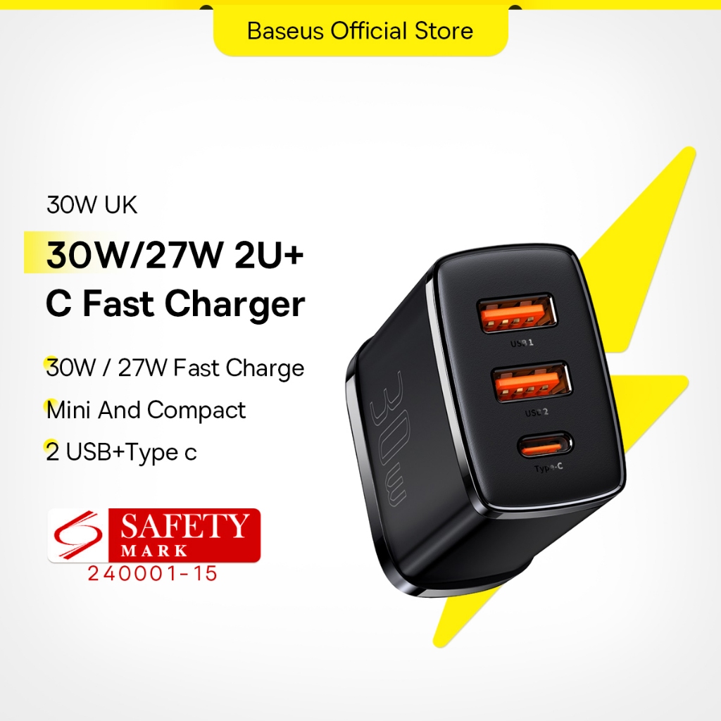 Baseus 30W PD Fast Charging 2USB Type C Charger Quick Charger Adapter ...