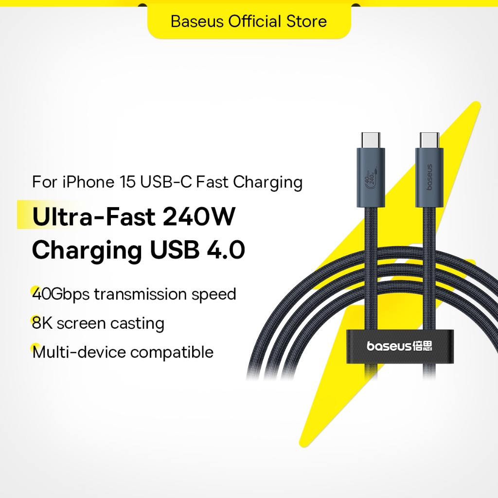 Baseus 240W USB 4.0 40Gbps USB C Cable For iPhone 15 Promax 8K/60HZ Type C to Type C Data Cable ...