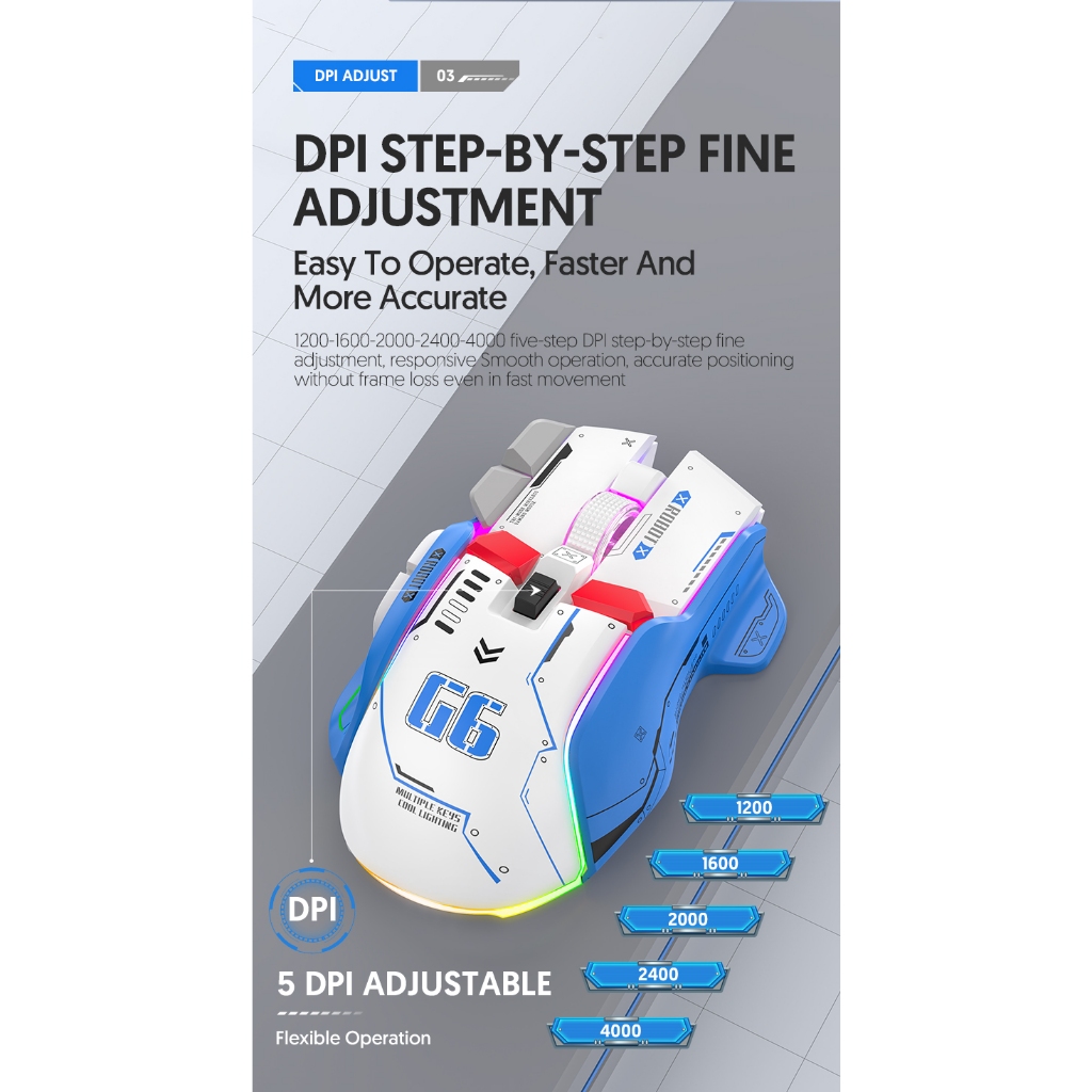 FreeWolf-G6 Wireless Gaming Mouse, Rechargeable, BT, 2.4G, Tri-Mode ...