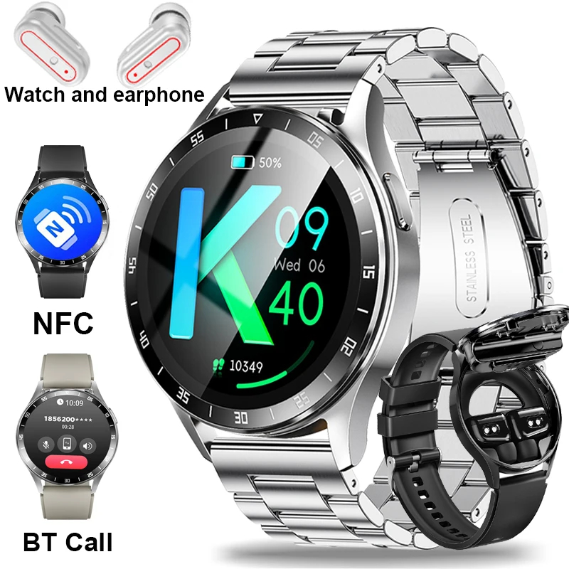 2024 New NFC TWS Music Talk Smartwatch Earphone 2 In 1 Men Smart Watch ...