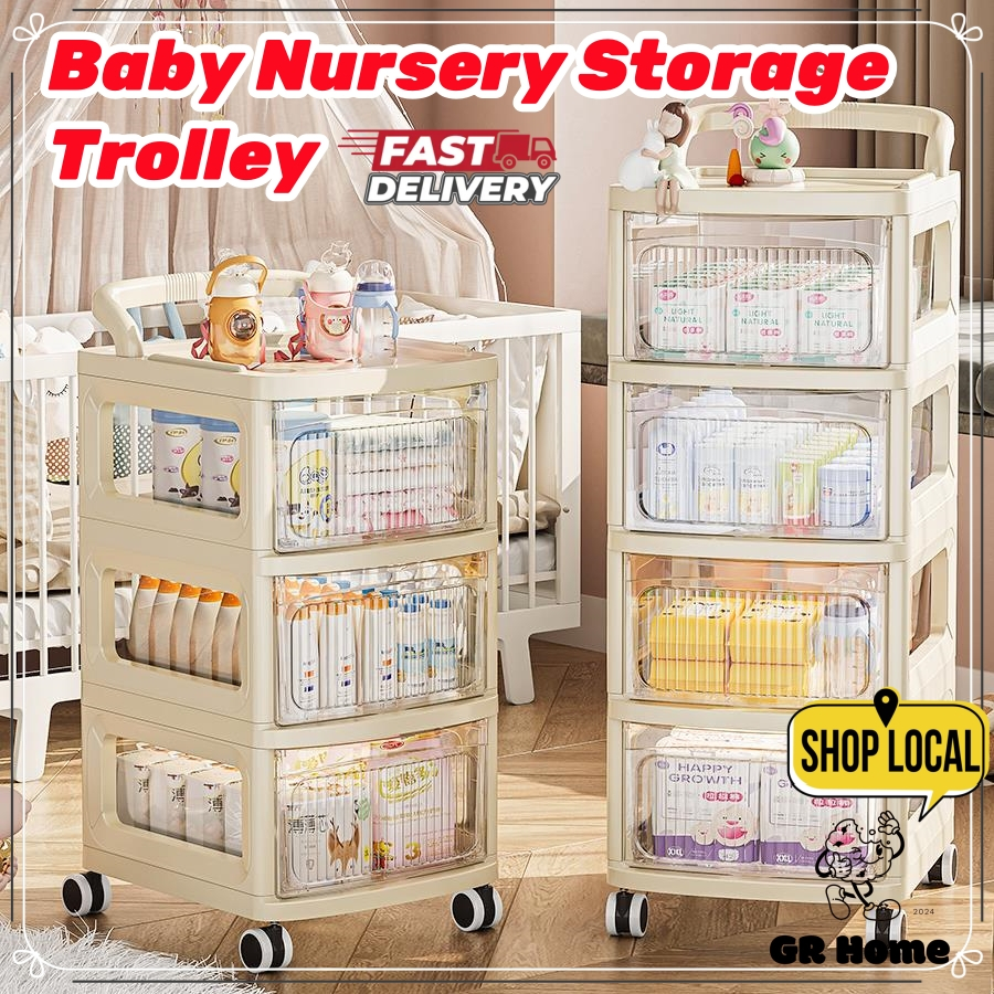 SG Stock 2024New born infant toddler baby Nursery Storage trolley cart ...
