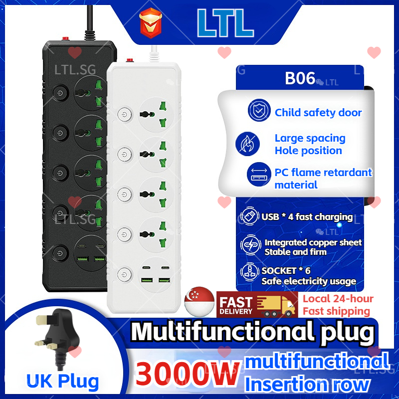 3000W power board universal socket 4 sockets USB 2 C with independent ...