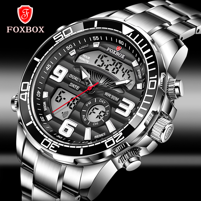 FOXBOX Dual Display Men Watch Fashion Waterproof Luminous Chronograph ...