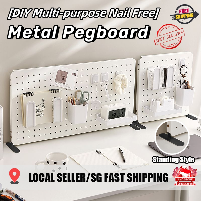 SG STOCK Metal Pegboard Multi-purpose Pegboard Peg Board Desk Organizer ...
