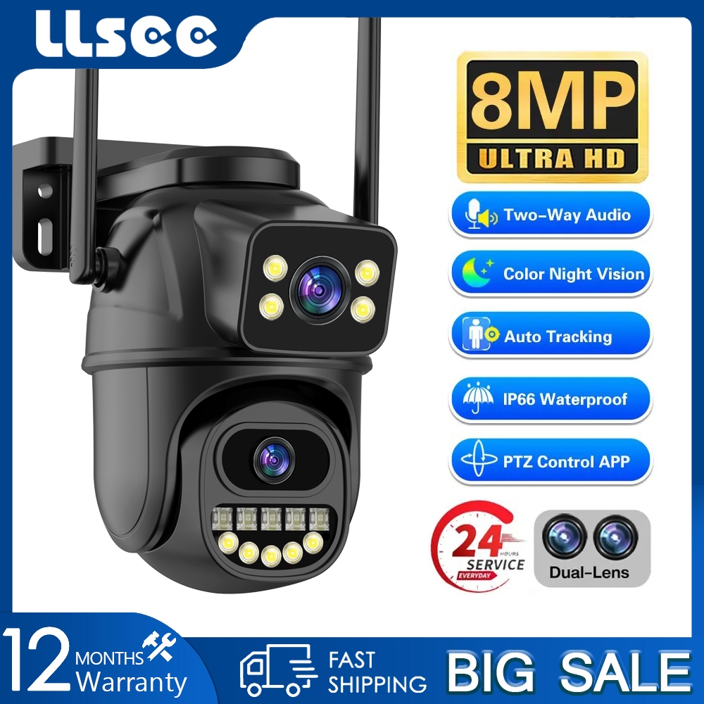 LLSEE ICSEE Dual Lens Wireless CCTV WIFI 8MP 4K CCTV Outdoor Camera 5X ...