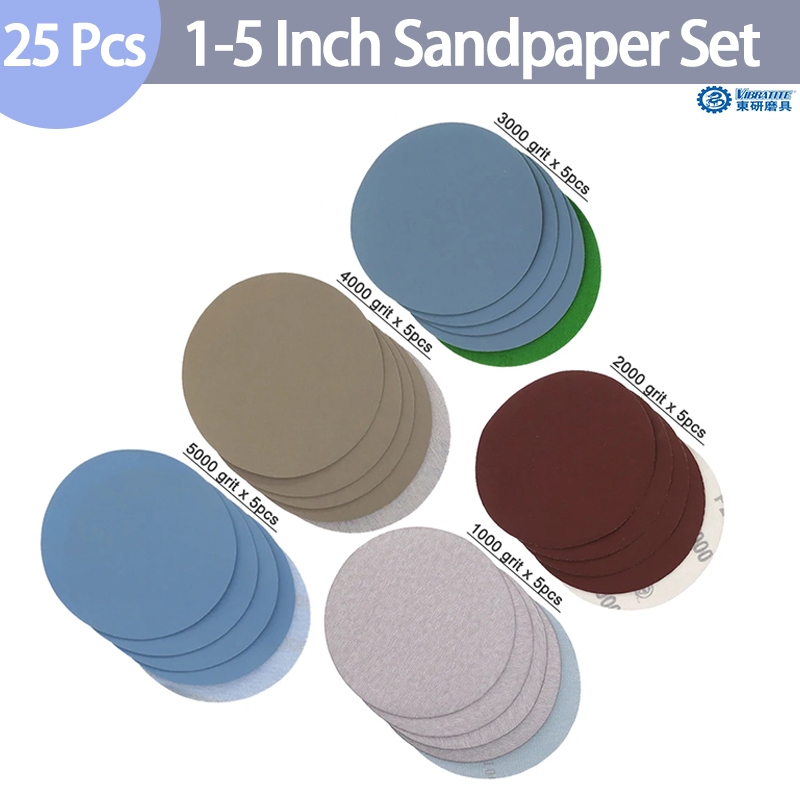 25PCS 1 /2/3/4/5 Inch Assorted Sandpaper Hook and Loop Sanding Disc ...