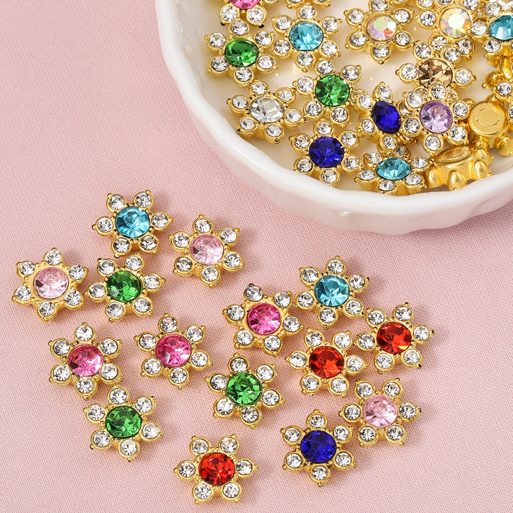50pcs 13mm Flower Crystal Rhinestone Cabochon Flat Backing Patches for ...
