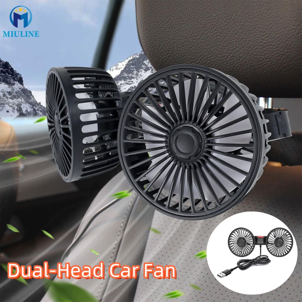 Car Fan for Backseat Dual-Head USB Powered Cooling Fans with 3 Speeds ...